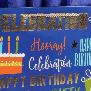 Jaywayang 12.6" Large Happy Birthday Gift Bag with Card and Tissue Paper (Blue)