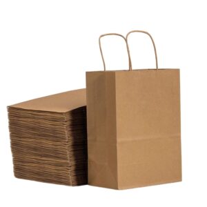 racetop small brown kraft paper bags with handles bulk, 5.9"x3.2"x8.3" 50pcs small brown gift bags, mini paper bags, gift bags bulk, goodie bag, retail bags, gift wrap bags, shopping bags