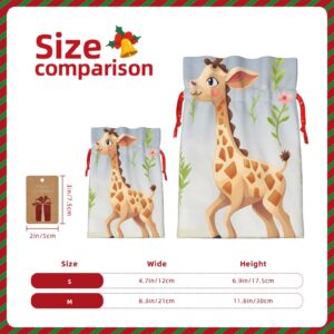 RLDOBOFE Cute giraffe print Christmas Gift Bag Christmas Drawstring Bag Reusable Gift Wrapping Goody Gift Bags with Gift Tag Present Storage Bag for Christmas Thanksgiving Wedding Party