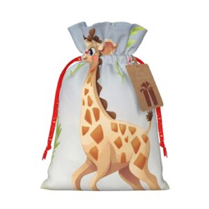 RLDOBOFE Cute giraffe print Christmas Gift Bag Christmas Drawstring Bag Reusable Gift Wrapping Goody Gift Bags with Gift Tag Present Storage Bag for Christmas Thanksgiving Wedding Party