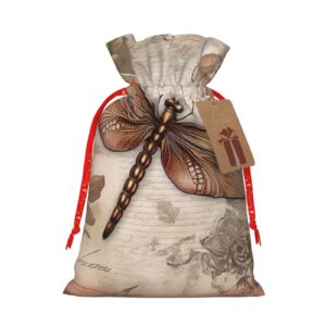 dwrepo dragonfly bee christmas gift bags burlap gift wrap bags reusable drawstring gift bags with tags xmas holiday party favors bags