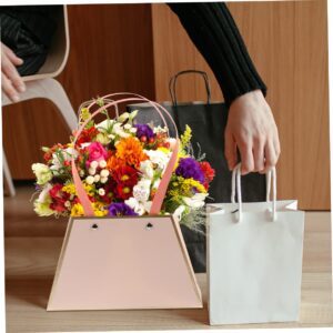 SOLUSTRE 6 Pcs Hand Gift Bag Paper Flower Bucket Kraft Paper Little Bags Flower Bouquet Wrapping Bag Floral Hug Bucket Handles Floral Gift Rose Gift Bags Black Trim Portable Black Bag Pvc