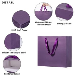 driew Large Purple Gift Bags, 12 Pack Extra Large Purple Gift Bag Ribbon Handles Heavy Duty Paper Gift Bags 12.6x4.5x11 inches Party Gift Bags for Shopping, Pakcing,Retail