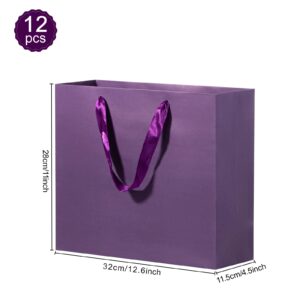 driew Large Purple Gift Bags, 12 Pack Extra Large Purple Gift Bag Ribbon Handles Heavy Duty Paper Gift Bags 12.6x4.5x11 inches Party Gift Bags for Shopping, Pakcing,Retail