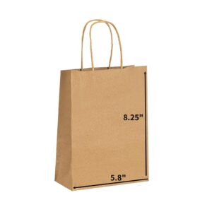 metaprint 100 pack 5.8x3.2x8.25 inch small brown paper bags with handles bulk, paper gift bags, kraft bags for birthday party favors grocery retail shopping business goody craft bags