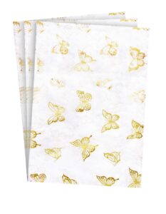 bzumoot 50 sheets large tissue paper for gift bags 20 * 28 inches white metallic gold wrapping gift paper butterfly pattern gift wrapping paper for christmas wedding birthday party diy craft