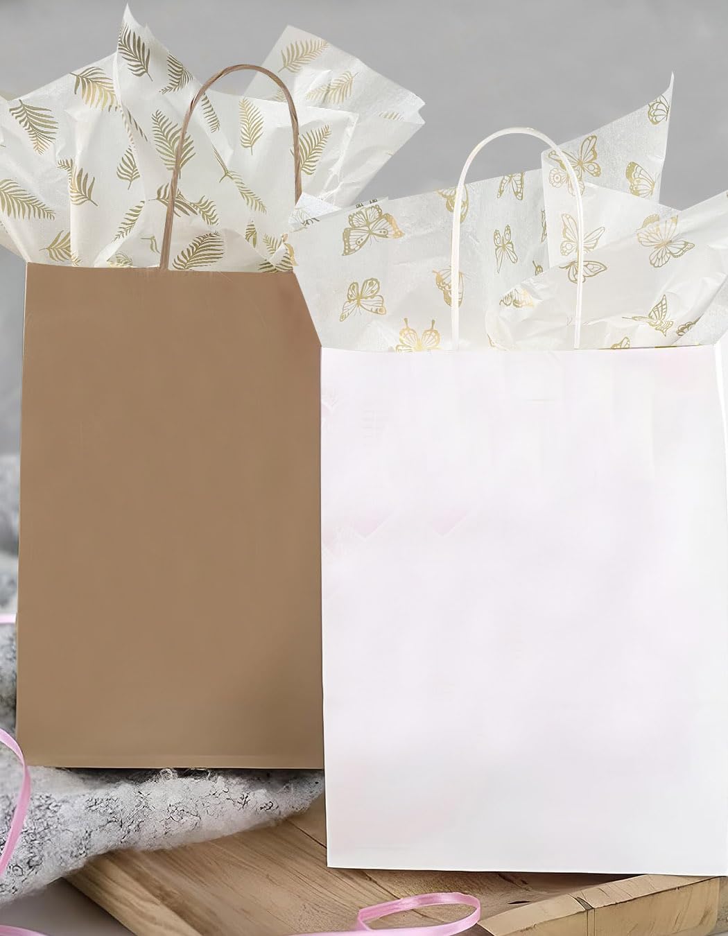 Bzumoot 50 Sheets Large Tissue Paper for Gift Bags 20 * 28 Inches White Metallic Gold Wrapping Gift Paper Butterfly Pattern Gift Wrapping Paper for Christmas Wedding Birthday Party DIY Craft