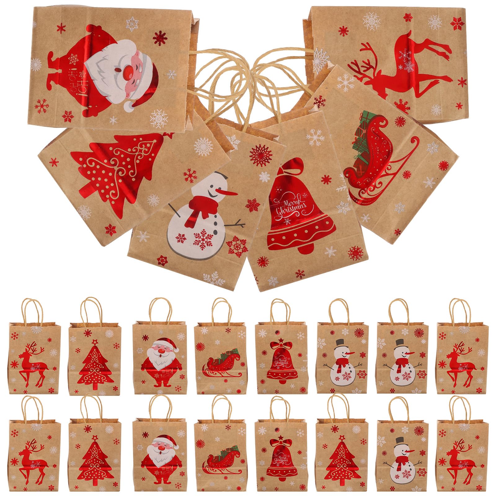 LUOZZY 24pcs Christmas Wrapping Bags Gift Storage Pouches Handheld Packing Pouches Krafts Paper Gifts Bags for Xmas