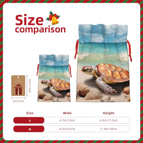 RLDOBOFE Christmas Gift Bags With Drawstring Sea Turtle Starfish Christmas Burlap Gift Bag Christmas Drawstring Bag for Halloween Xmas Candy Bags Reusable Xmas Present Bags for Party Decorations