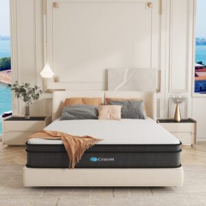 crayan queen mattress, 12 inch memory foam mattress queen size, innerspring hybrid mattress in a box with motion isolation & strong edge support & pressure relief, certipur-us