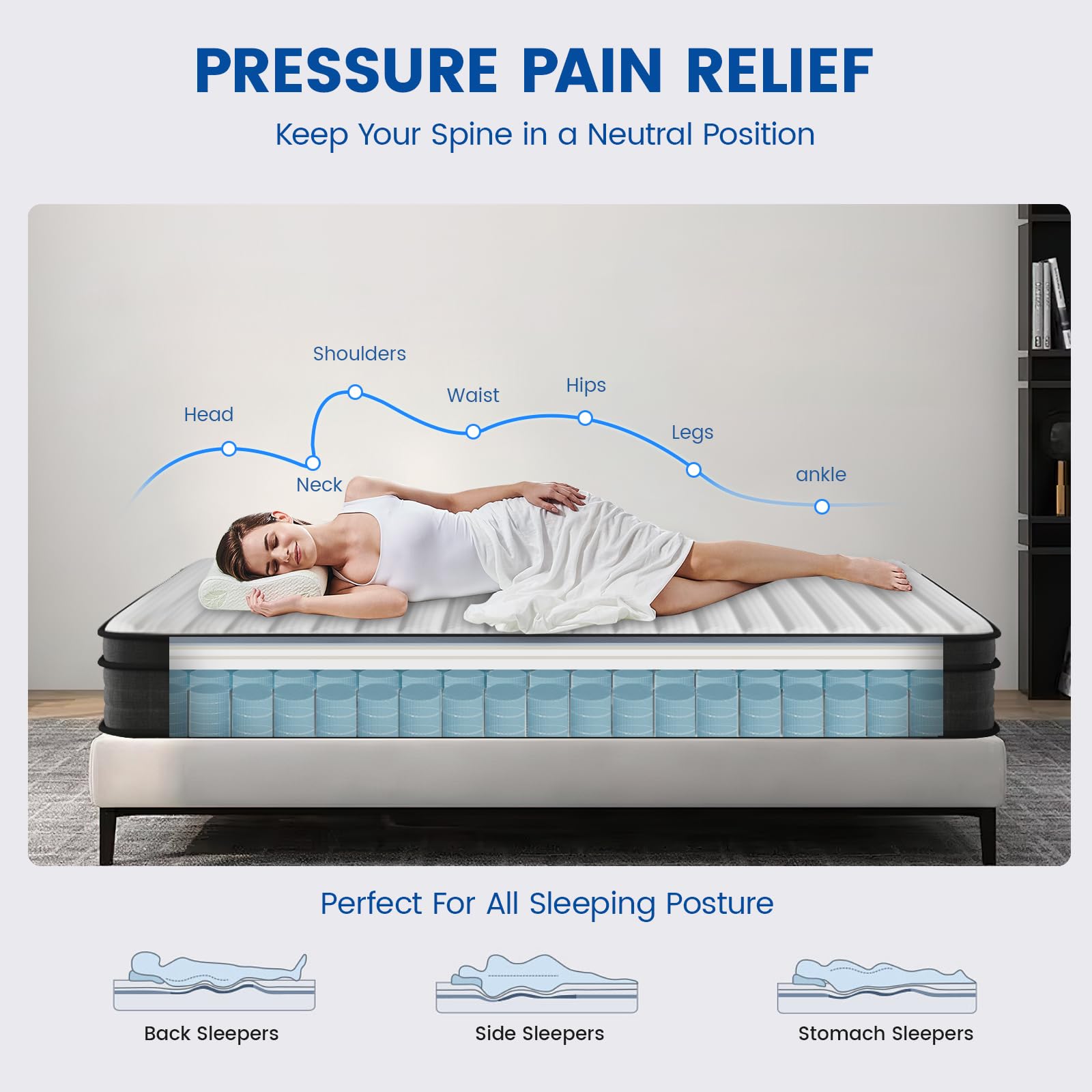 Crayan Queen Mattress, 12 Inch Memory Foam Mattress Queen Size, Innerspring Hybrid Mattress in a Box with Motion Isolation & Strong Edge Support & Pressure Relief, CertiPUR-US