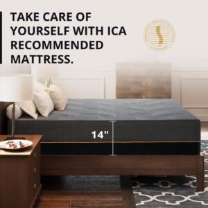 EGOHOME 14 inch Firm Queen Mattress, Memory Foam Mattress with Cooling Cover, Bed in a Box, CertiPUR-US Certified, Breathable and Supportive, Made in USA, 60x80x14 Black