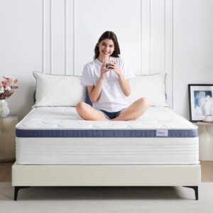 dourxi queen size mattress 10 inch, hybrid queen mattress in a box with cooling-gel memory foam and individually pocket innerspring for support and pressure relief, medium plush