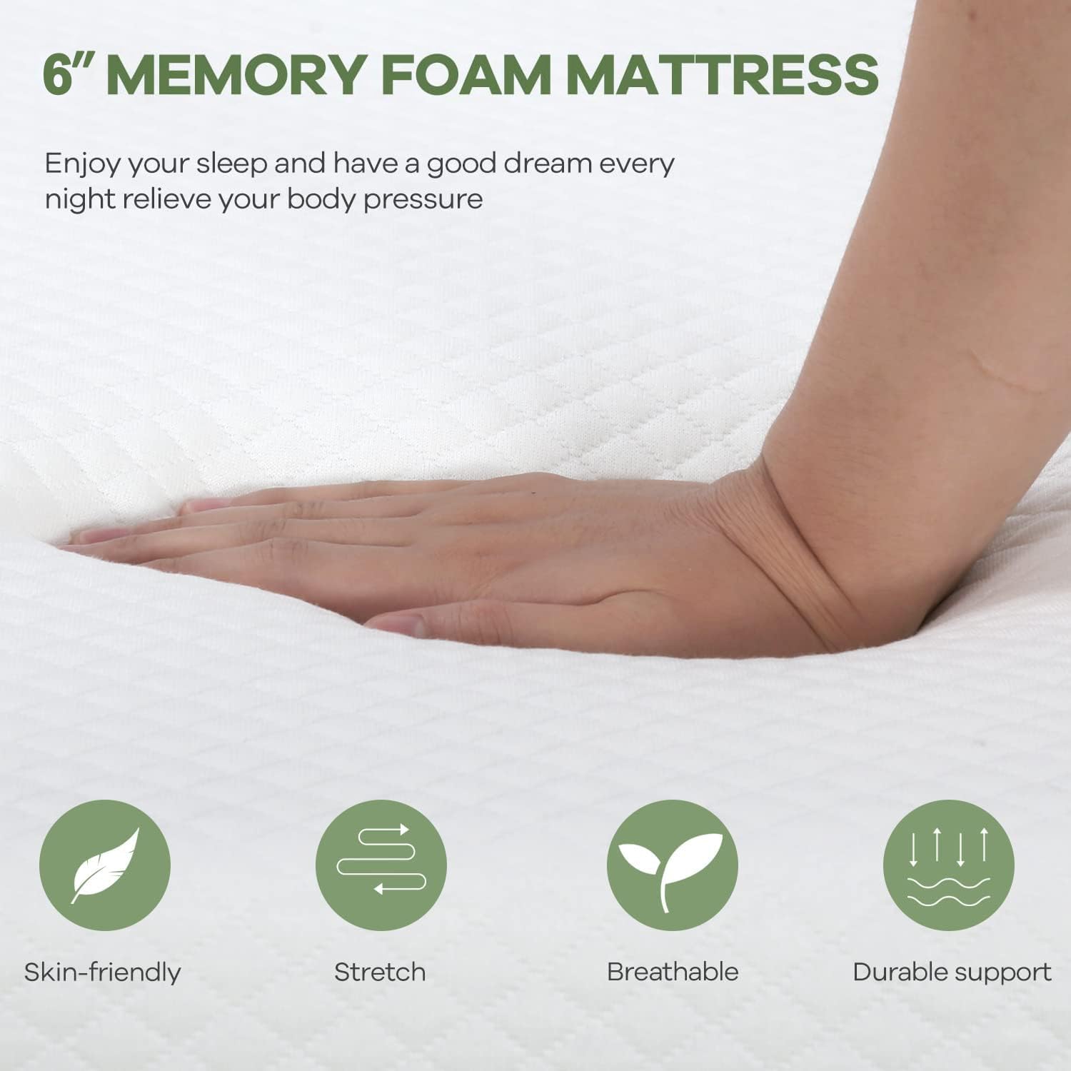 Nchanmar 6 Inch Queen Mattress, Gel Memory Foam Queen Size Mattress, Pressure Relieving, Cooling Gel Foam, Queen Mattress in a Box, Certipur-Us Certified, Bed-in-a-Box, Queen, 80"L x 60"W x 6"Th,White