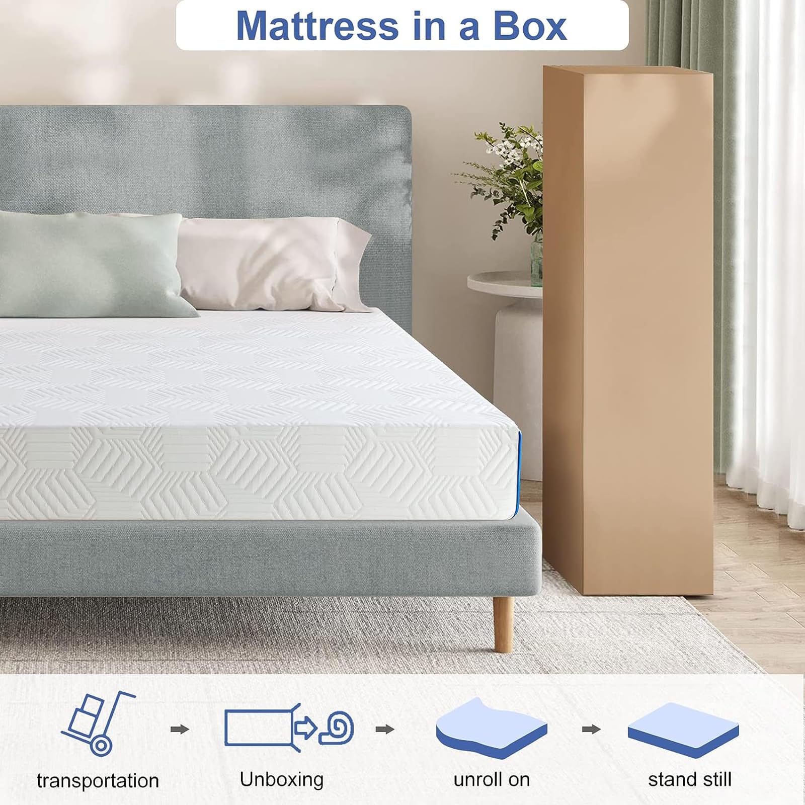 TMEOSK Queen Mattress, 12 inch Gel Memory Foam Green Tea Infused Mattress for a Cool Sleep & Pressure Relief, Tight Top Mattress, Medium Firm Feel with Motion Isolating, CertiPUR-US Certified(Queen)