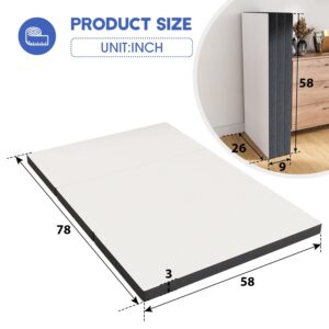 Queen Foldable Mattress, Folding Mattress with Breathable & Washable Cover, 3 Inch Trifold Mattress with CertiPUR-US Certified, Queen Mattress Memory Foam Topper for Camping, Guest, Floor RV (Queen）