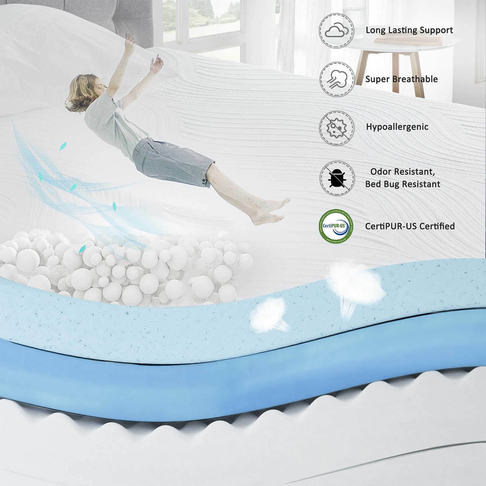 Queen Size Mattress, 10 Inch Gel Memory Foam Mattress for Cool Sleep & Pressure Relief, CertiPUR-US Bed Mattress in a Box, Medium Firm Mattresses with Motion Isolating, Cloud-Like Experience