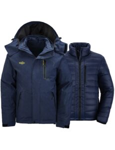 wantdo men's windproof winter coat hoodie puffer jacket quilted 3 in 1 jacket navy xl