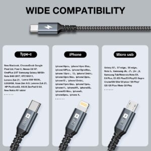 GIANAC 100W USB C Multi Charging Cable [1.2M] 3 in 1 Charging Cable with E-Mark Chip, USB C [100W]+Lightning[27W]+Micro[10W] for Samsung S23,iPad Pro, iPad Mini, MacBook Pro/Air/iPhone14 13 12 11