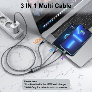 GIANAC 100W USB C Multi Charging Cable [1.2M] 3 in 1 Charging Cable with E-Mark Chip, USB C [100W]+Lightning[27W]+Micro[10W] for Samsung S23,iPad Pro, iPad Mini, MacBook Pro/Air/iPhone14 13 12 11