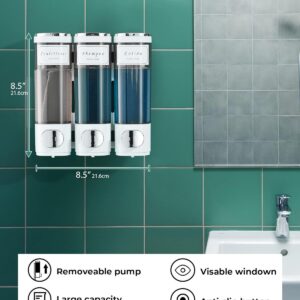 3 in 1 Shampoo and Conditioner Dispenser wall, Shower Dispenser 3 Chamber No Drill, White Bathroom Soap Dispenser and Labels