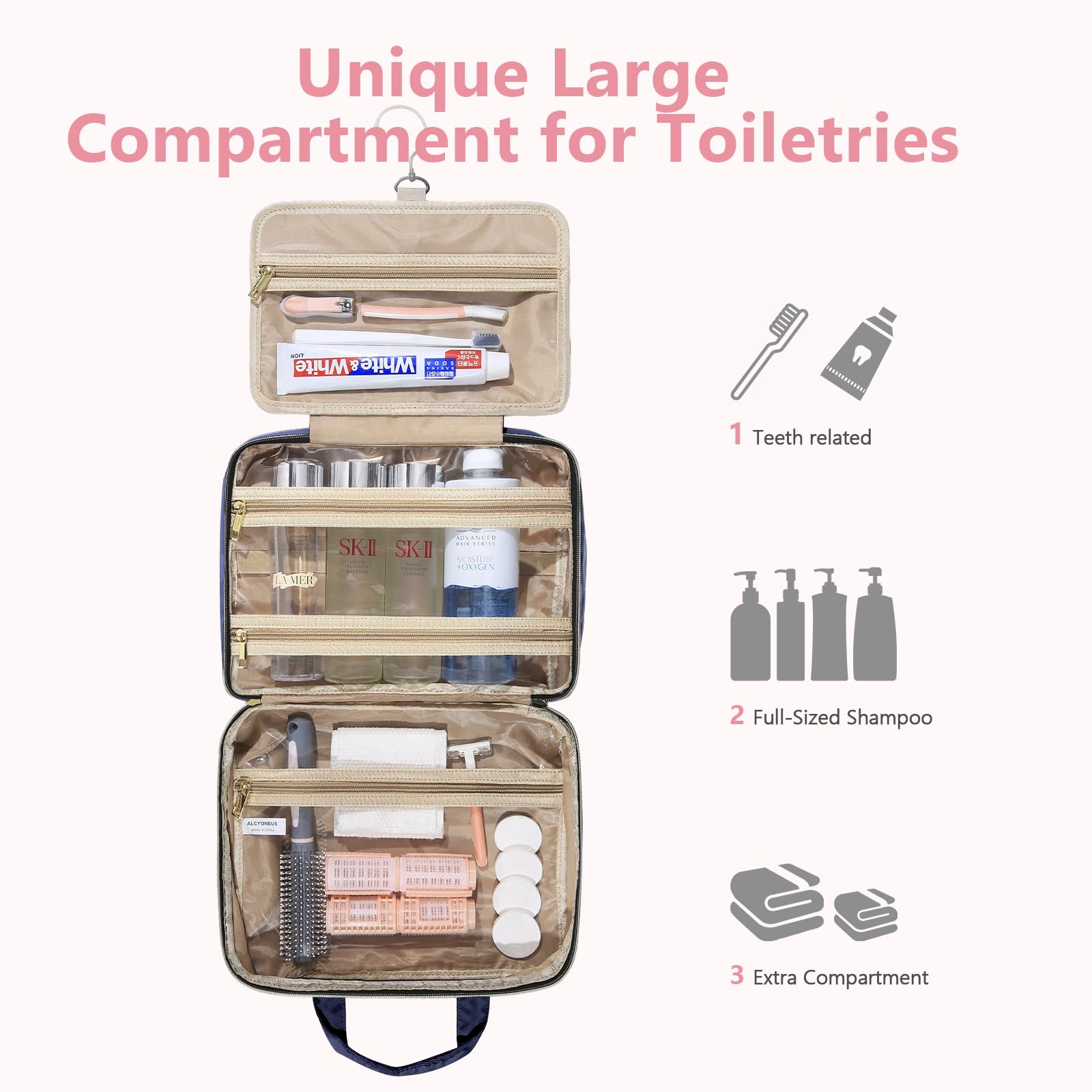 urophylla Detachable Travel Toiletry Bag for Women - Large Toiletry Bags for Traveling Women - Hanging Makeup Cosmetic Bag, Organizer for Travel Accessories Cruise Essential - Travel Size Toiletries