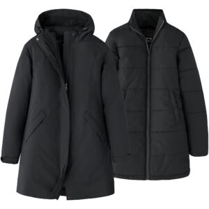 Ampake Women's 3 in 1 Parka Jacket Warm Winter with Detachable Puffer Coat (Black,L)