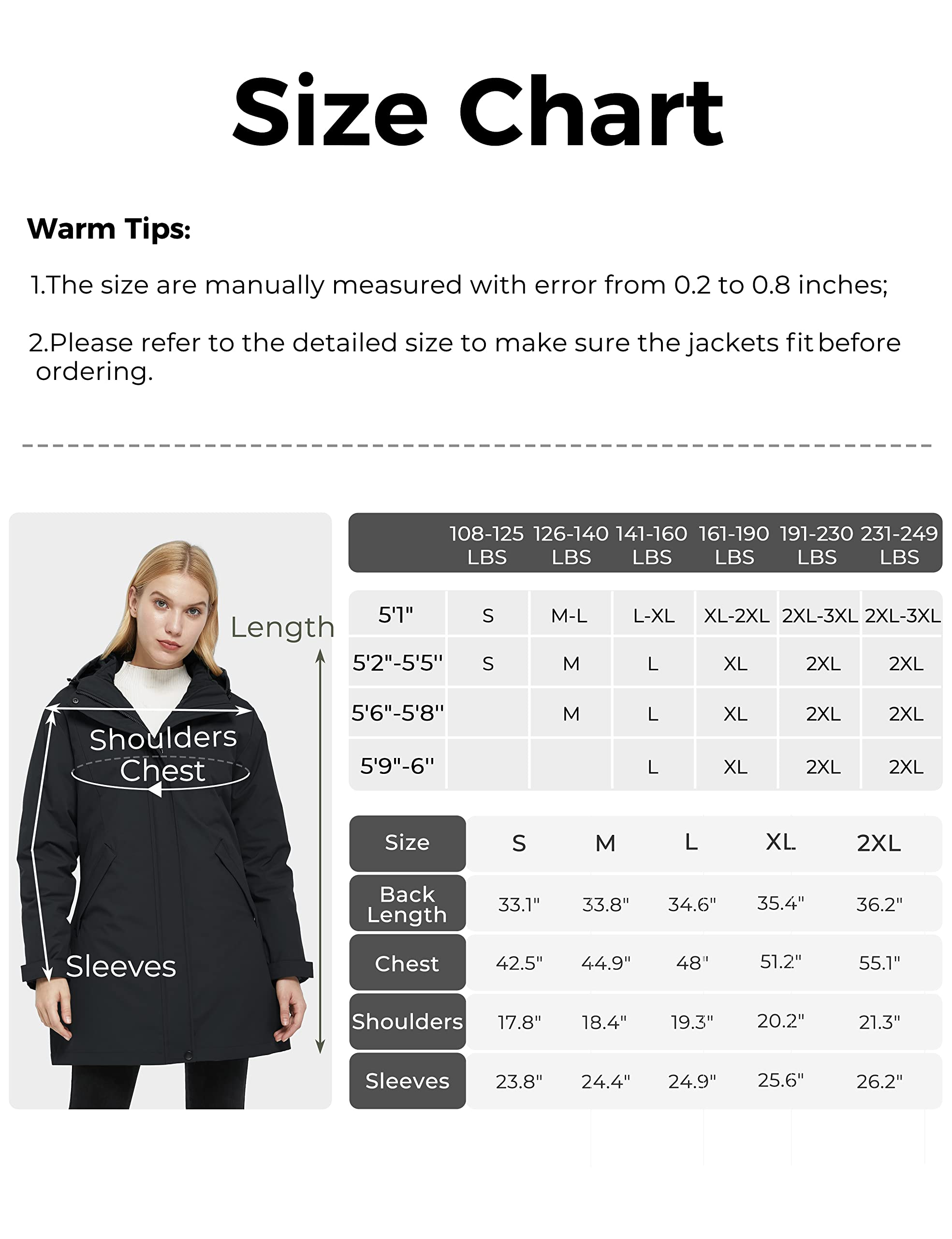 Ampake Women's 3 in 1 Parka Jacket Warm Winter with Detachable Puffer Coat (Black,L)