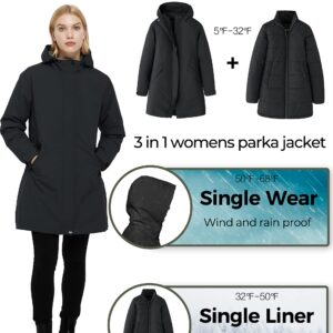 Ampake Women's 3 in 1 Parka Jacket Warm Winter with Detachable Puffer Coat (Black,L)