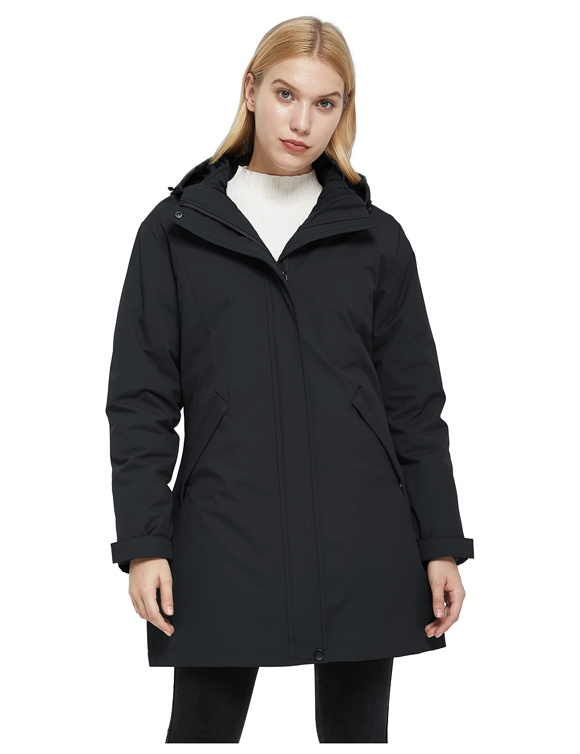 Ampake Women's 3 in 1 Parka Jacket Warm Winter with Detachable Puffer Coat (Black,L)