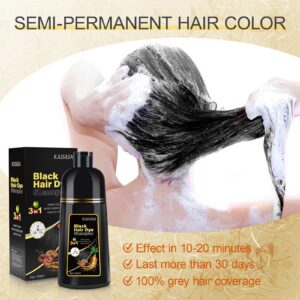 KINGMING Black Hair Dye Shampoo 3 in 1 for Gray Hair, Hair Color Shampoo for Women Men Grey Hair Coverage, Herbal Ingredients Champu Con Tinte Para Canas 500ml (Black)