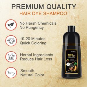 KINGMING Black Hair Dye Shampoo 3 in 1 for Gray Hair, Hair Color Shampoo for Women Men Grey Hair Coverage, Herbal Ingredients Champu Con Tinte Para Canas 500ml (Black)