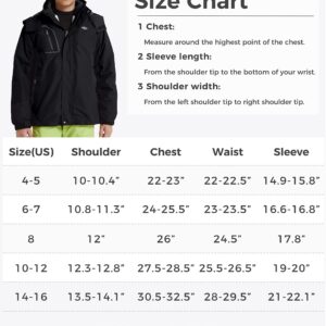 wantdo Kids Boys' 3 in 1 Snowboard Jacket Hooded Warm Winter Coat Fleece-Lined Waterproof Black 10-12