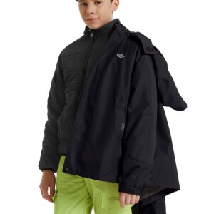 wantdo Kids Boys' 3 in 1 Snowboard Jacket Hooded Warm Winter Coat Fleece-Lined Waterproof Black 10-12