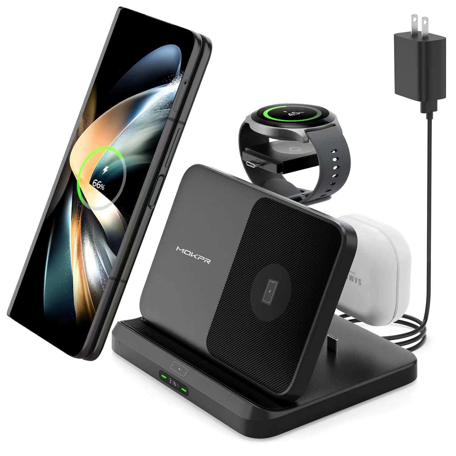 Wireless Charger for Samsung and Android 3 in 1 Foldable Samsung Charging Station for S24/S23 /S22 /S21/S20, Z Fold 5/4/3, Z Flip 5/4/3, Samsung Watch Charger 6 Classic/5/5 Pro/4/3,Galaxy Buds