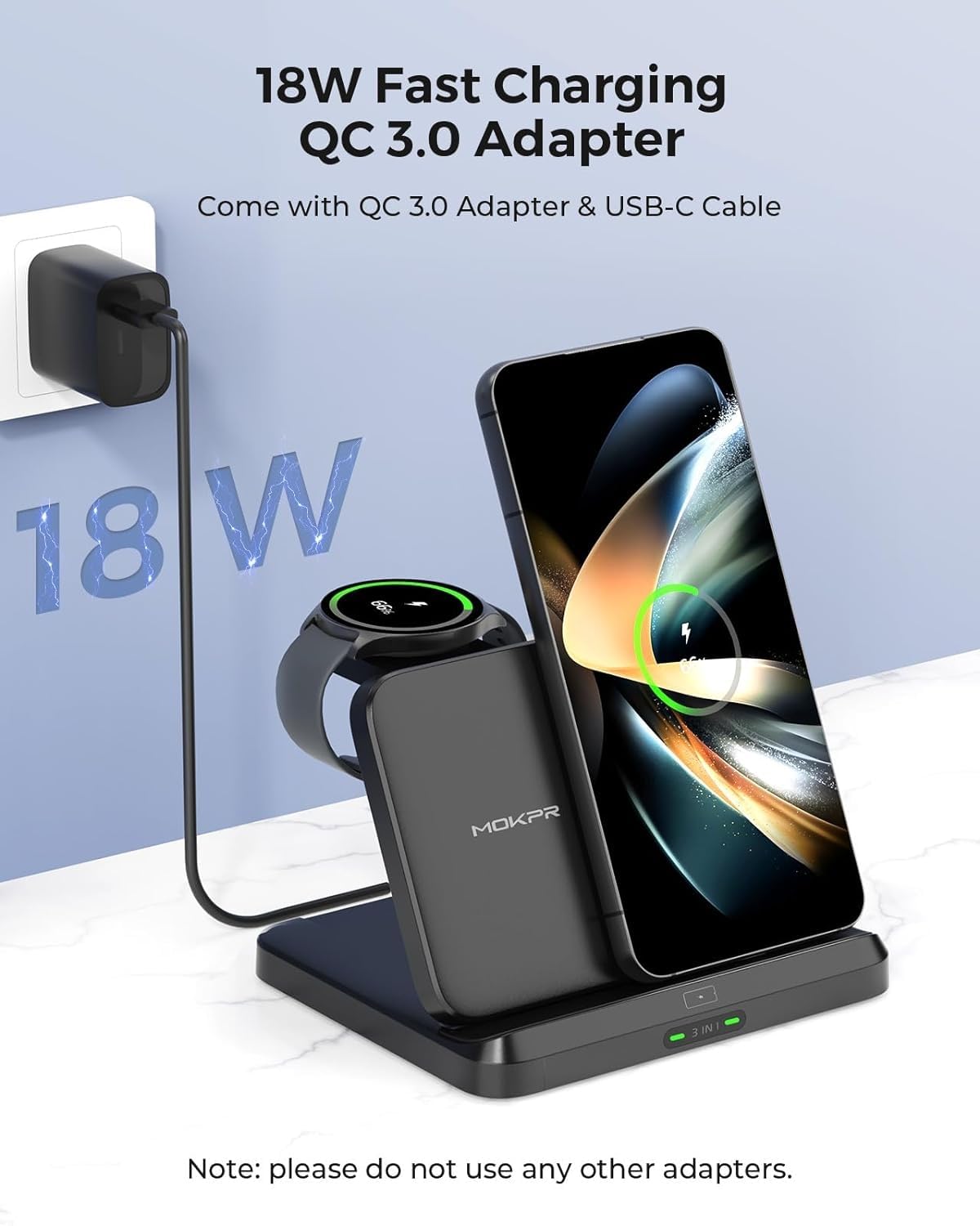 Wireless Charger for Samsung and Android 3 in 1 Foldable Samsung Charging Station for S24/S23 /S22 /S21/S20, Z Fold 5/4/3, Z Flip 5/4/3, Samsung Watch Charger 6 Classic/5/5 Pro/4/3,Galaxy Buds