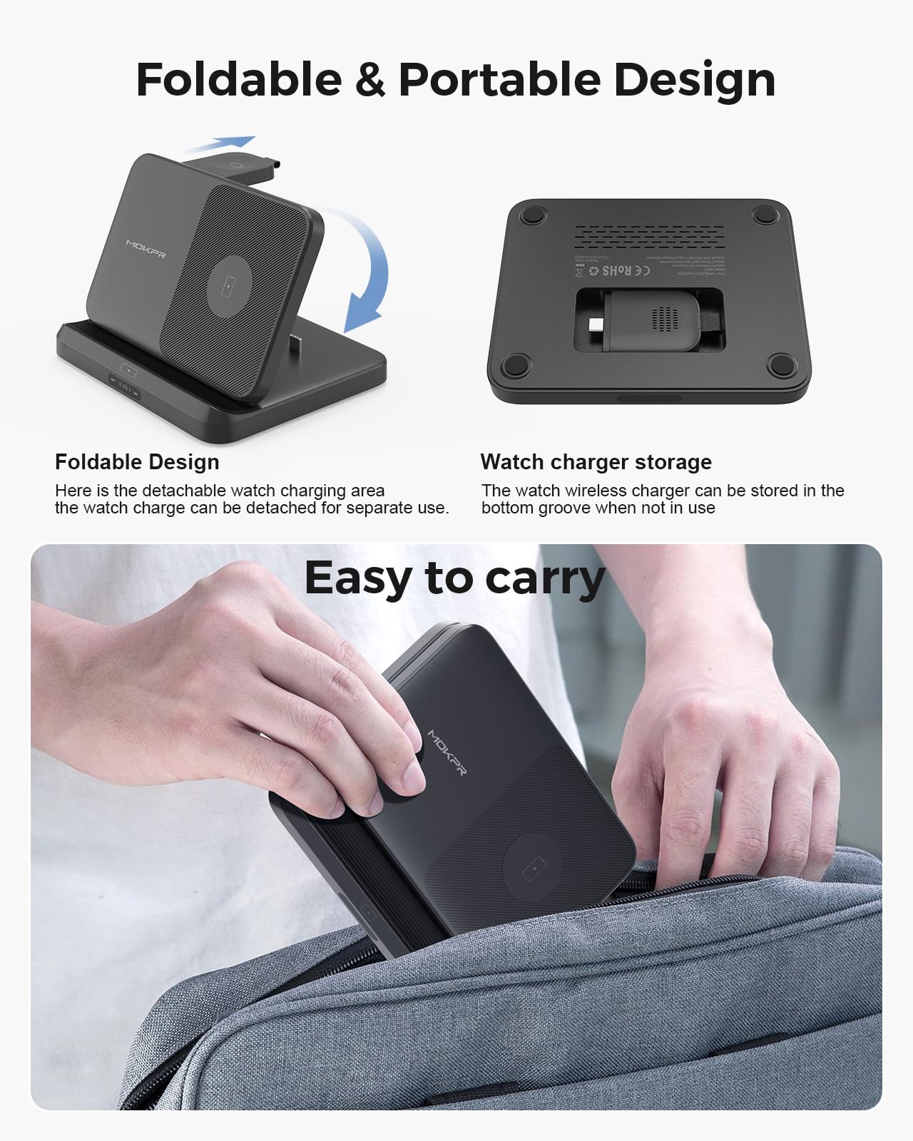 Wireless Charger for Samsung and Android 3 in 1 Foldable Samsung Charging Station for S24/S23 /S22 /S21/S20, Z Fold 5/4/3, Z Flip 5/4/3, Samsung Watch Charger 6 Classic/5/5 Pro/4/3,Galaxy Buds