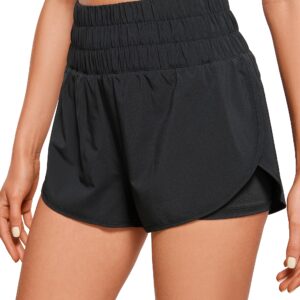 CRZ YOGA 2 in 1 High Waisted Running Shorts for Women 3" - Split Breathable Athletic Tennis Gym Workout Shorts with Pockets Black Medium