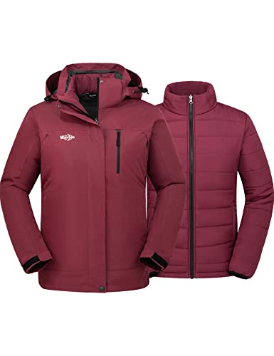 wantdo Women's Waterproof 3 in 1 Ski Jacket Windproof Snowboarding Jackets Rainwear Wine Red 2XL