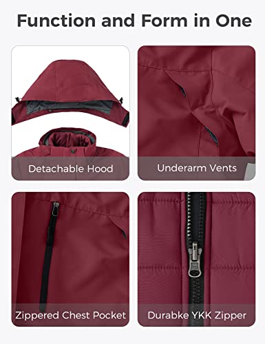 wantdo Women's Waterproof 3 in 1 Ski Jacket Windproof Snowboarding Jackets Rainwear Wine Red 2XL