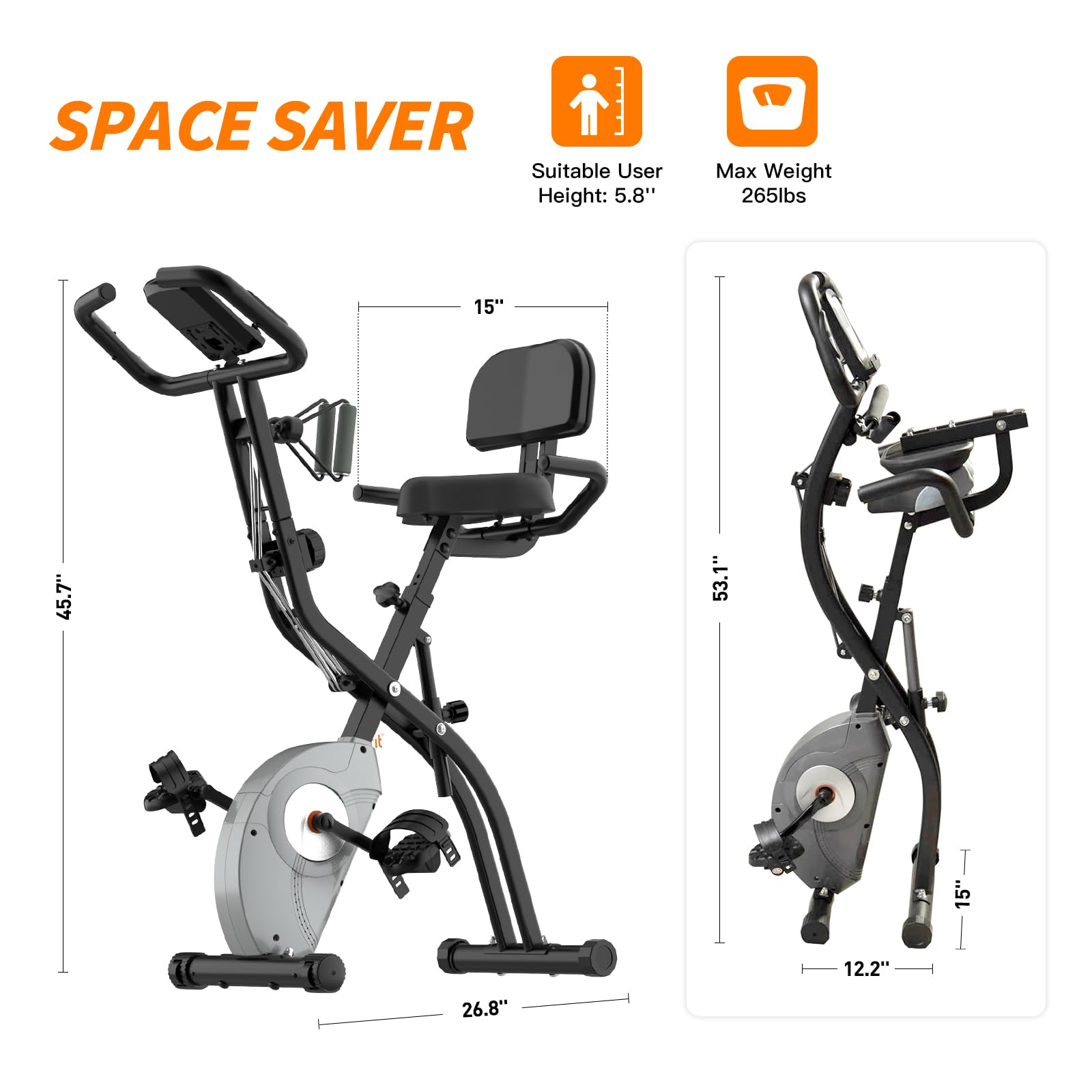 ATIVAFIT Exercise Bike Foldable Fitness Indoor Stationary Bike Magnetic 3 in 1 Upright Recumbent Exercise Bike for Home Workout (gray)