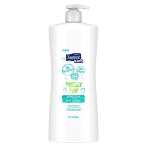 suave kids 3 in 1 shampoo conditioner body wash, purely fun sensitive, 28 oz