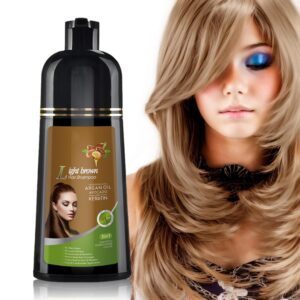 joyful young natural hair dye shampoo 3 in 1, hair color for gray hair coverage, hair coloring shampoo for women, color shampoo beard dye for men, vegan ammonia free hair shampoo (light brown)