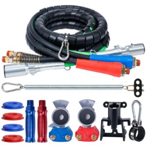 cheemuii semi truck air lines kit 12 ft 3 in 1 abs electric power line air hoses with gladhands, handles, holder and tender spring kit for semi truck trailer tractor