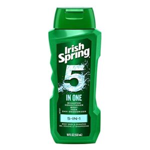 Irish Spring 5-in-1 Shampoo, Conditioner, Body Wash, Face Wash and Deodorizer, 18 oz (Pack of 2)