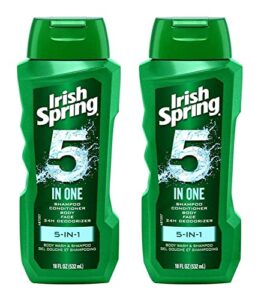 irish spring 5-in-1 shampoo, conditioner, body wash, face wash and deodorizer, 18 oz (pack of 2)