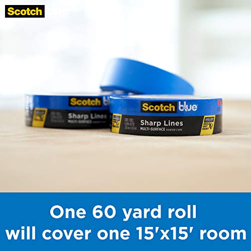 ScotchBlue Sharp Lines Multi-Surface Painter's Tape, 0.94 Inches x 60 Yards, Blue, Paint Tape Protects Surfaces and Removes Easily, Edge-Lock Painting Tape for Indoor and Outdoor Use (2093-24EC)