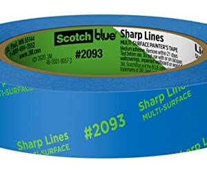 ScotchBlue Sharp Lines Multi-Surface Painter's Tape, 0.94 Inches x 60 Yards, Blue, Paint Tape Protects Surfaces and Removes Easily, Edge-Lock Painting Tape for Indoor and Outdoor Use (2093-24EC)