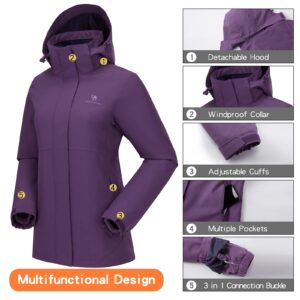 CAMELSPORTS Womens Ski Jackets Waterproof Fleece Snow Coat 3 in 1 Snowboarding Jackets Winter Warm Windbreaker Raincoat Outdoor