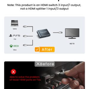 HDMI Switch 3 in 1 Out 4K@60Hz Aluminum Alloy【with 4FT HDMI 2.0 Cable】, avedio links 3x1 HDMI Multi Port Switch, 3 Way HDMI Selector Switcher Support HDCP 2.2, HDR 10, for Fire TV Stick, PS5